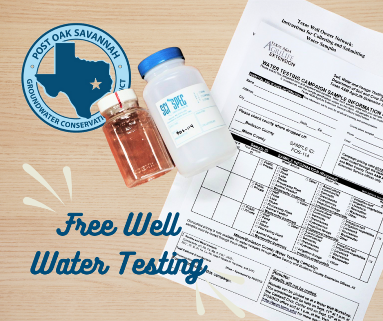 Annual Well Water Sampling - Accepting Samples - Post Oak Savannah GCD